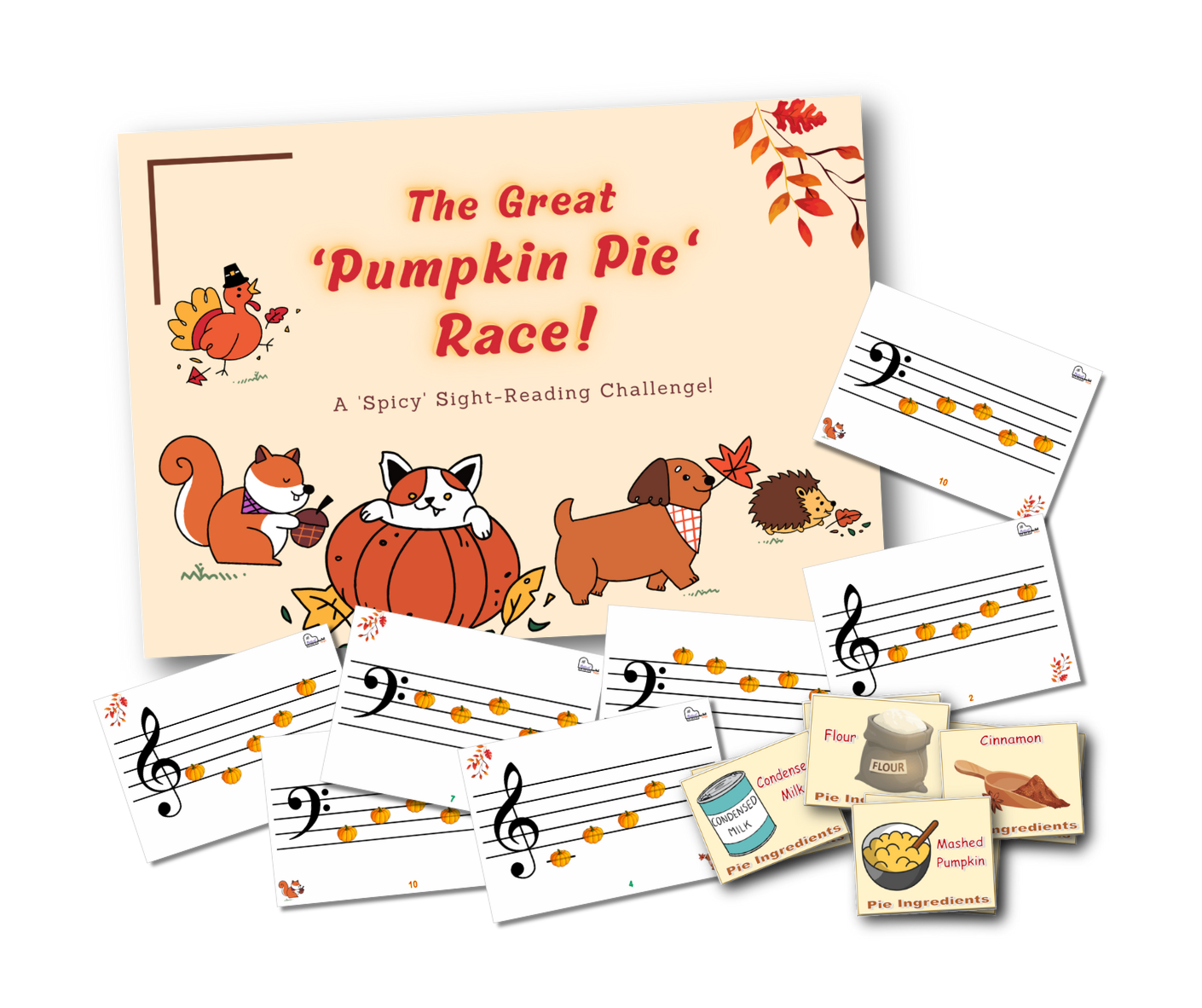 'Pumpkin Pie' Sight Reading Flashcards & GAMES! 88 Musical Keys